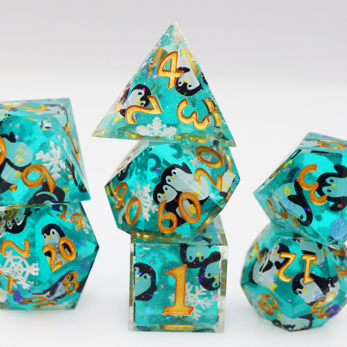 Playful Penguins: Sharp Edge Decal RPG Dice Set – Foam Brain Wholesale