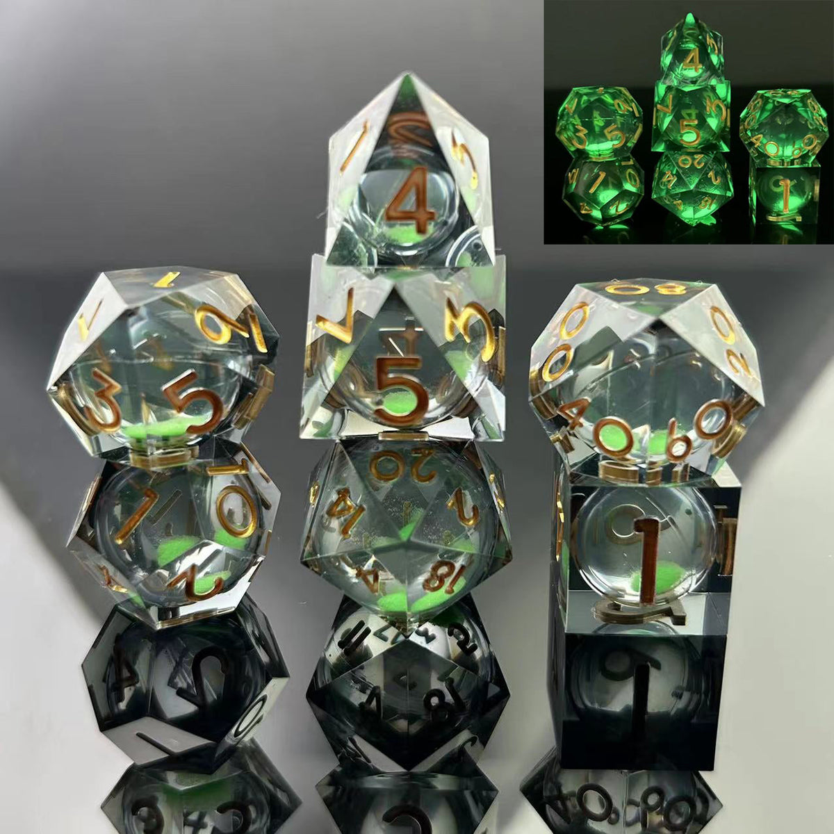 Sharp Edge Glow in the Dark Liquid Core RPG Dice Set - Green Mist ...