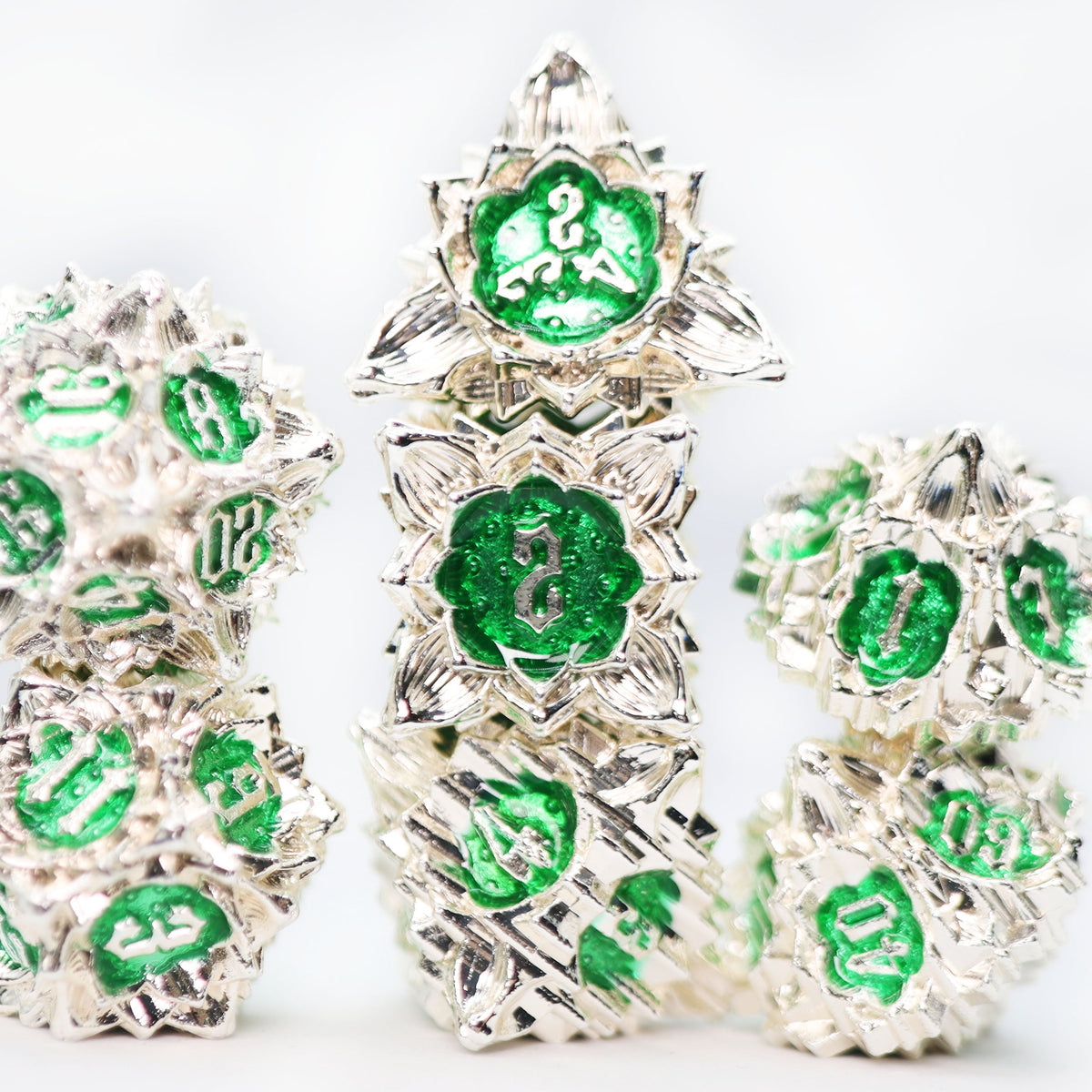 Floral Starburst: Frozen Fern - Metal RPG Dice Set – Foam Brain Wholesale