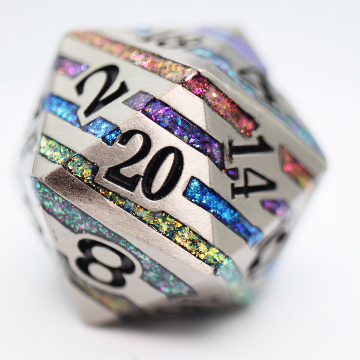 35mm Metal D20 - Silver with Rainbow Mica – Foam Brain Wholesale